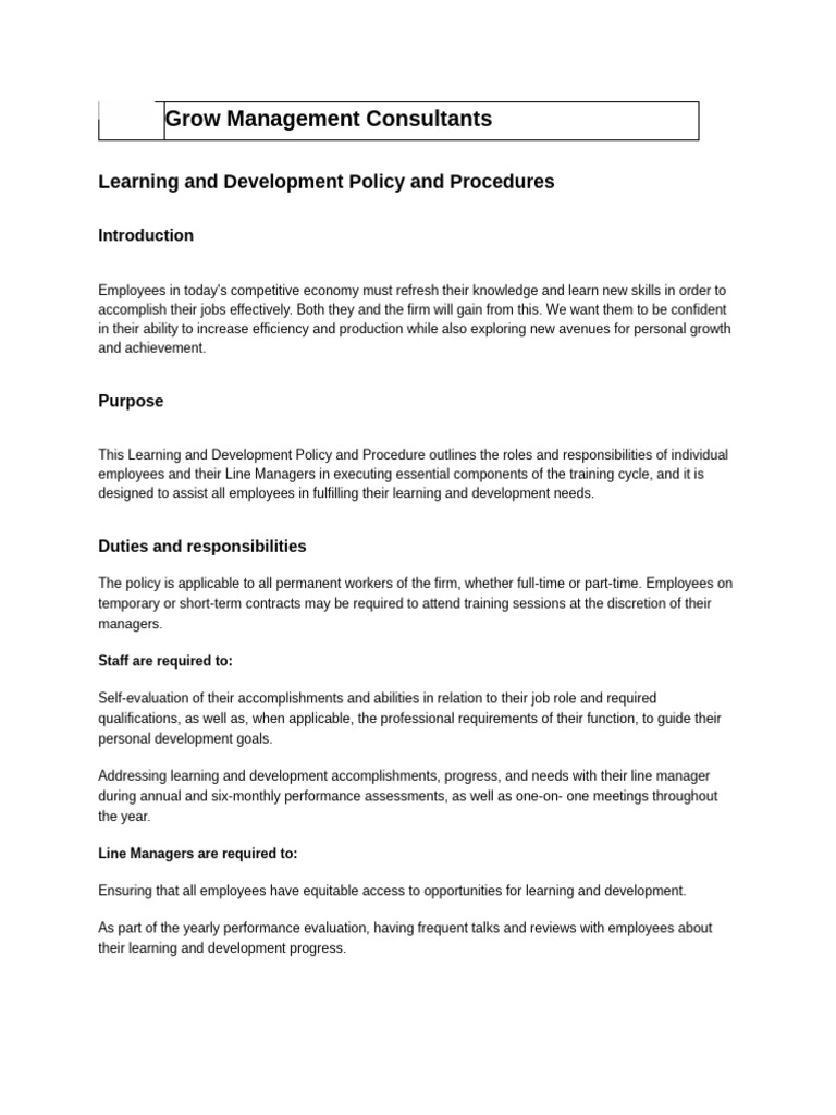 BSBHRM613 Learning and Development Policy and Procedures Template.v1.0 ...