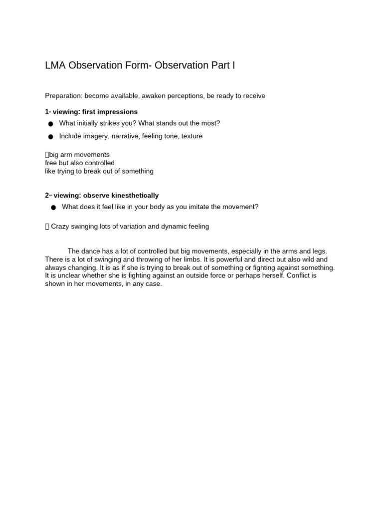 LMA Observation Form - Obs Part 1 | PDF
