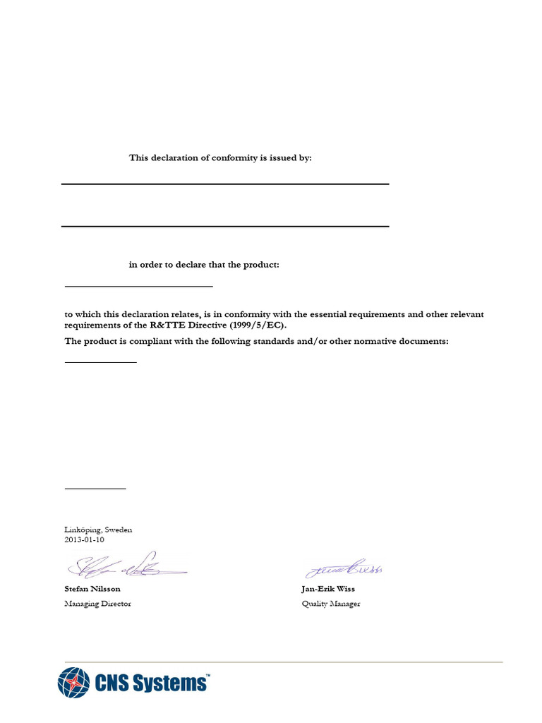 CNSS-10-2397-C - Declaration of Conformity, VDL 6000 Airborne AIS, VDL 6200-11-XX | PDF