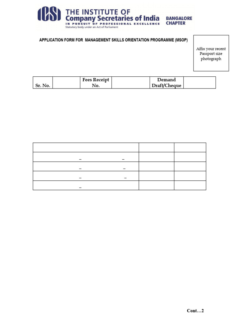 MSOP Application Form for Management Training | PDF