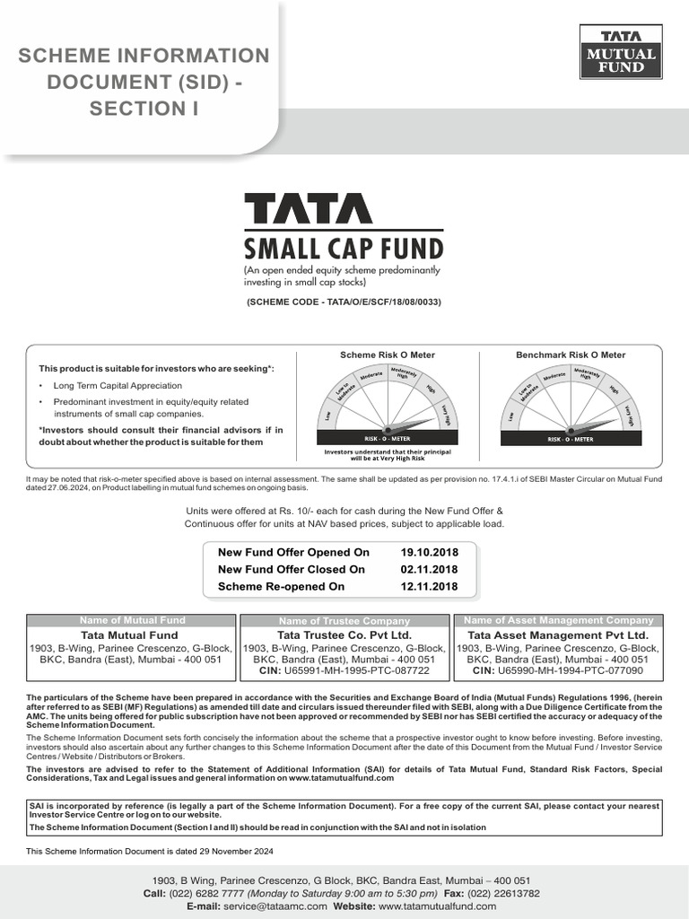Tata Small Cap Fund Sid - Nov 2024 | PDF | Mutual Funds | Securities ...