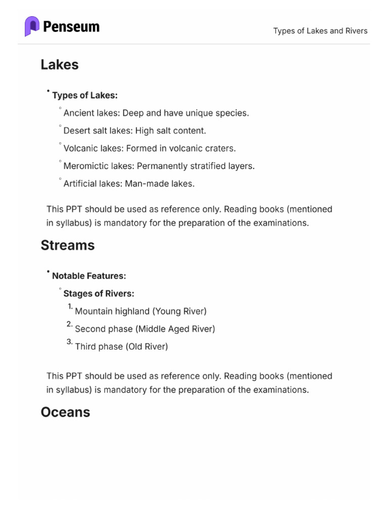 Types of Lakes and Rivers | PDF