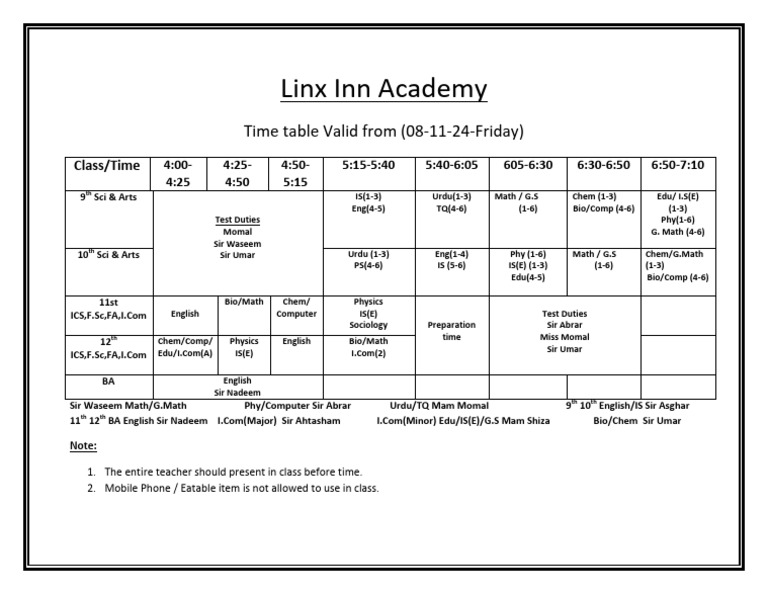 Time table Nov 2025 TT | PDF
