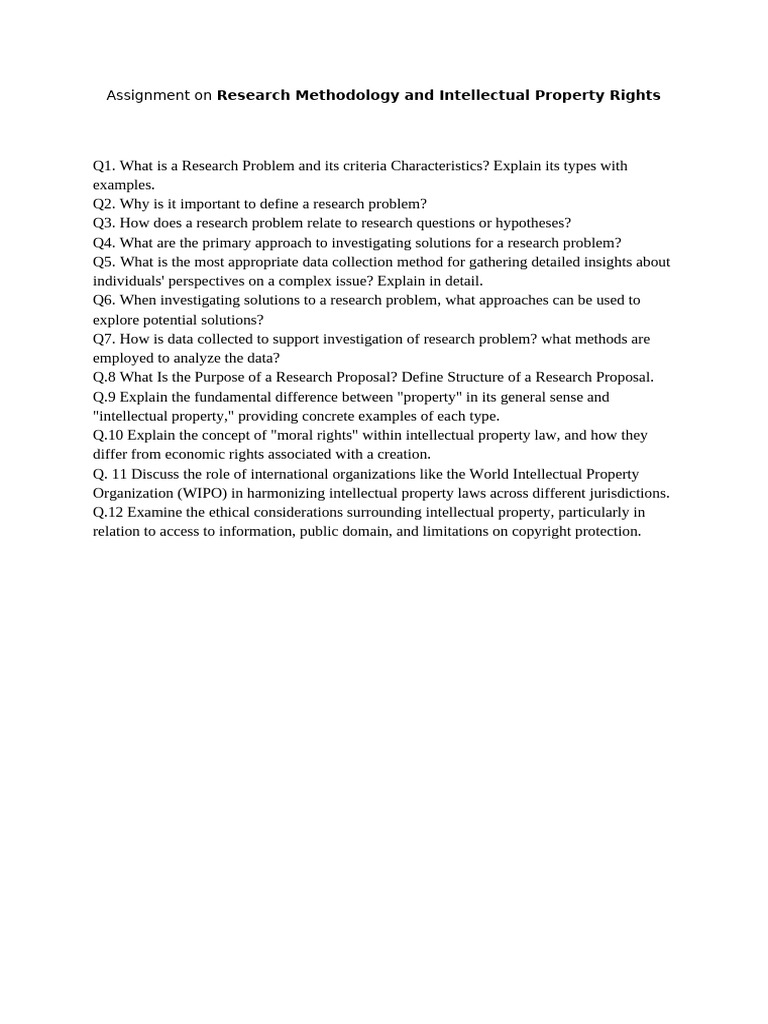 Assignment On Research Methodology and Intellectual Property Rights | PDF