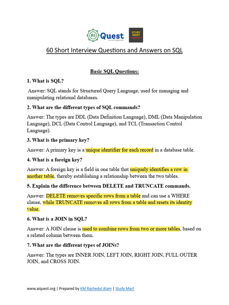 60 Sql Interview Questions And Answers Pdf Database Index Sql 1979