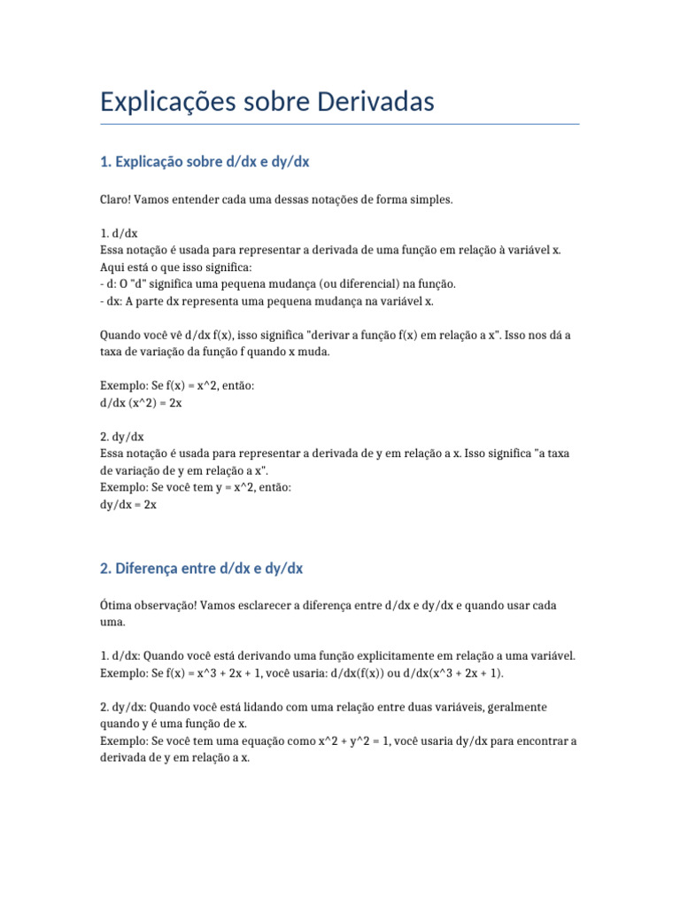 Diferenças entre d/dx e dy/dx | PDF