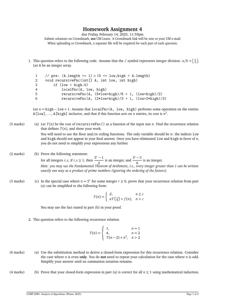 Comp Sci analysis Assignment4-Questions | PDF | Mathematics | Arithmetic