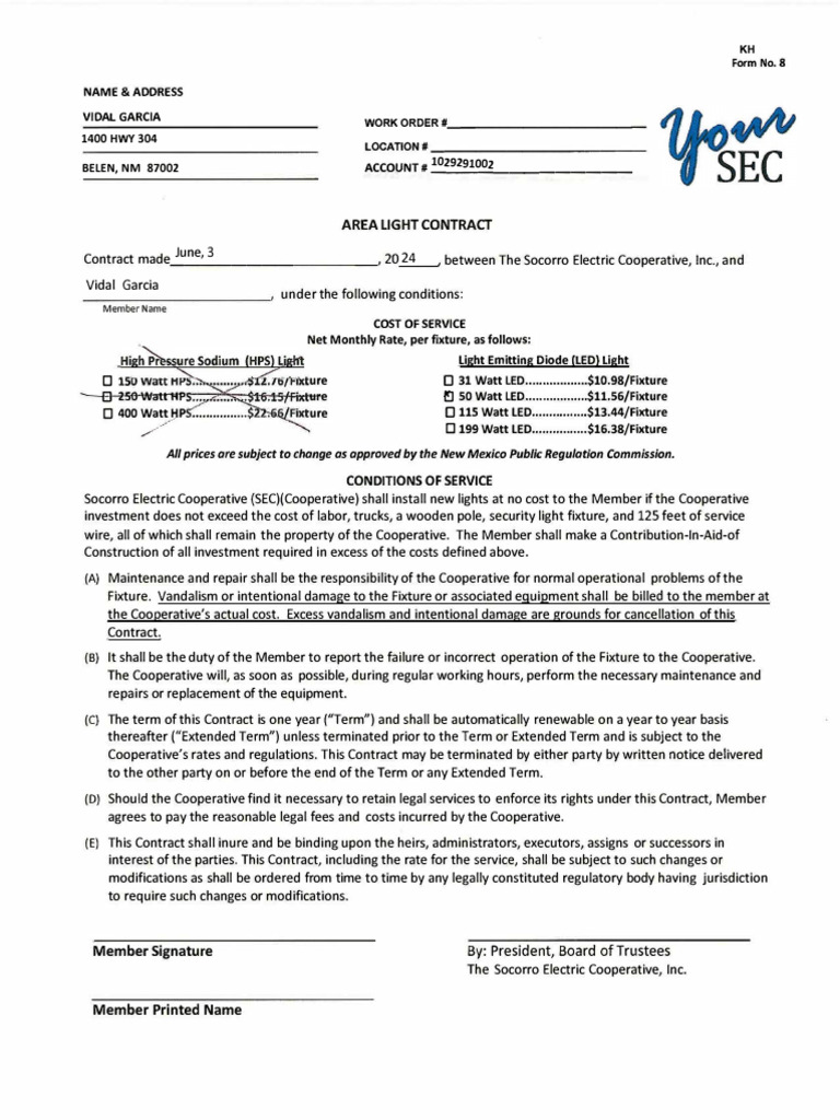 Security Light Contract | PDF | Justice | Crime & Violence