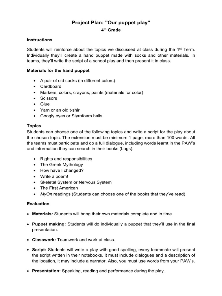 1st Term Project - 4th Grade | PDF