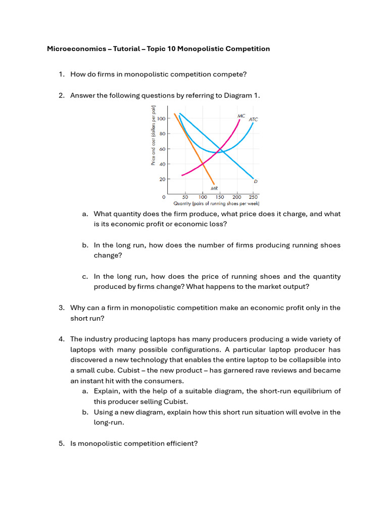 Tutorial - Topic 10 - Monopolistic Competition | PDF