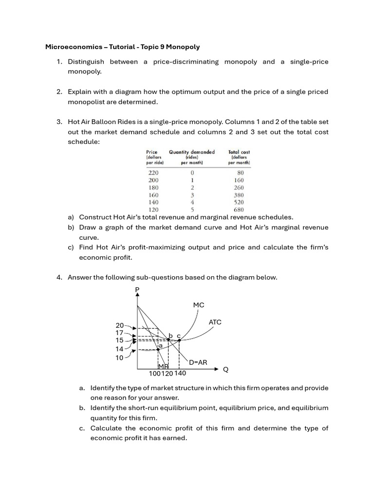 Tutorial - Topic 9 - Monopoly | PDF