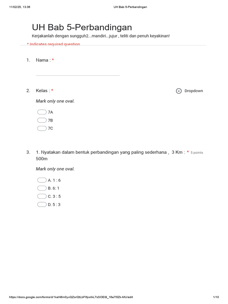 UH Bab 5-Perbandingan - Google Forms | PDF