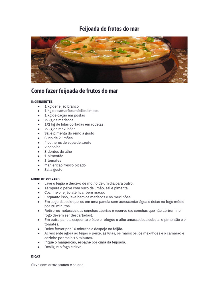 Feijoada de frutos do mar. | PDF
