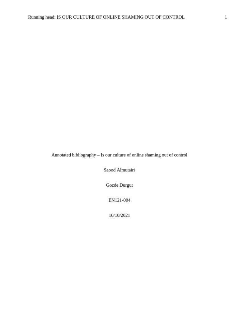 Annotated Bibliography Final Draft | PDF | Shame | Justice