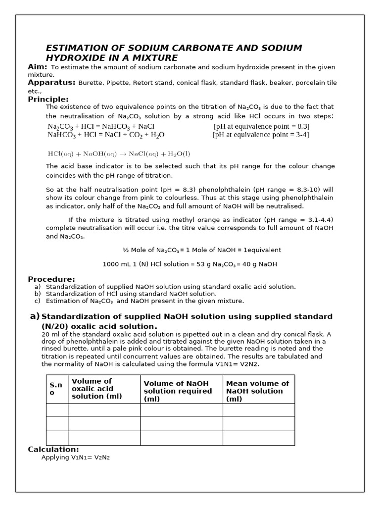 Estimating Sodium Carbonate and Hydroxide | PDF | Titration | Chemistry