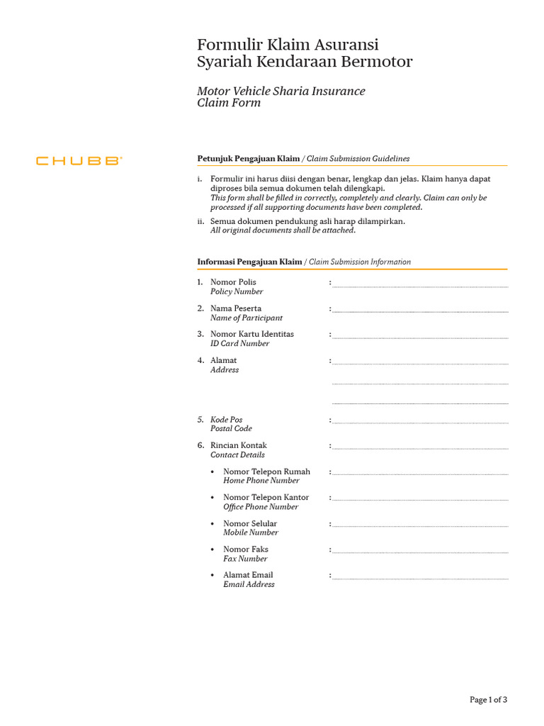 Formulir Klaim Chubb Syariah | PDF