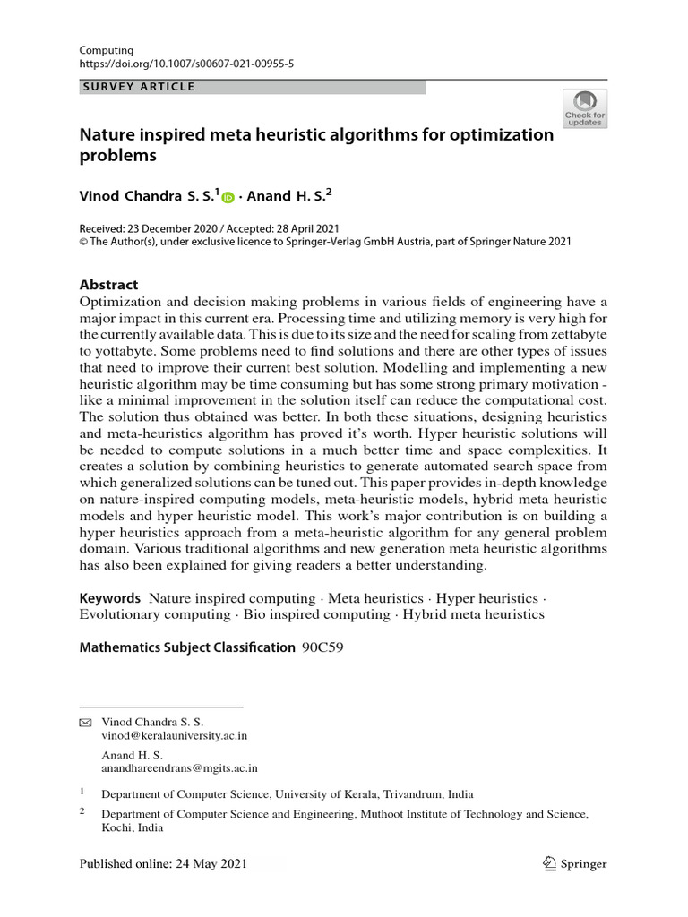 Nature Inspired Meta Heuristic Algorithms For Optimization | PDF | Metaheuristic | Mathematical ...