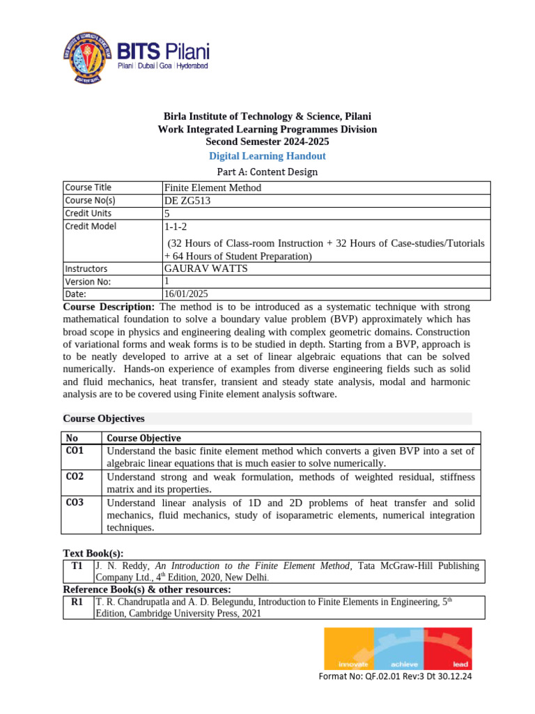 Finite Element Method Course Overview | PDF | Finite Element Method ...