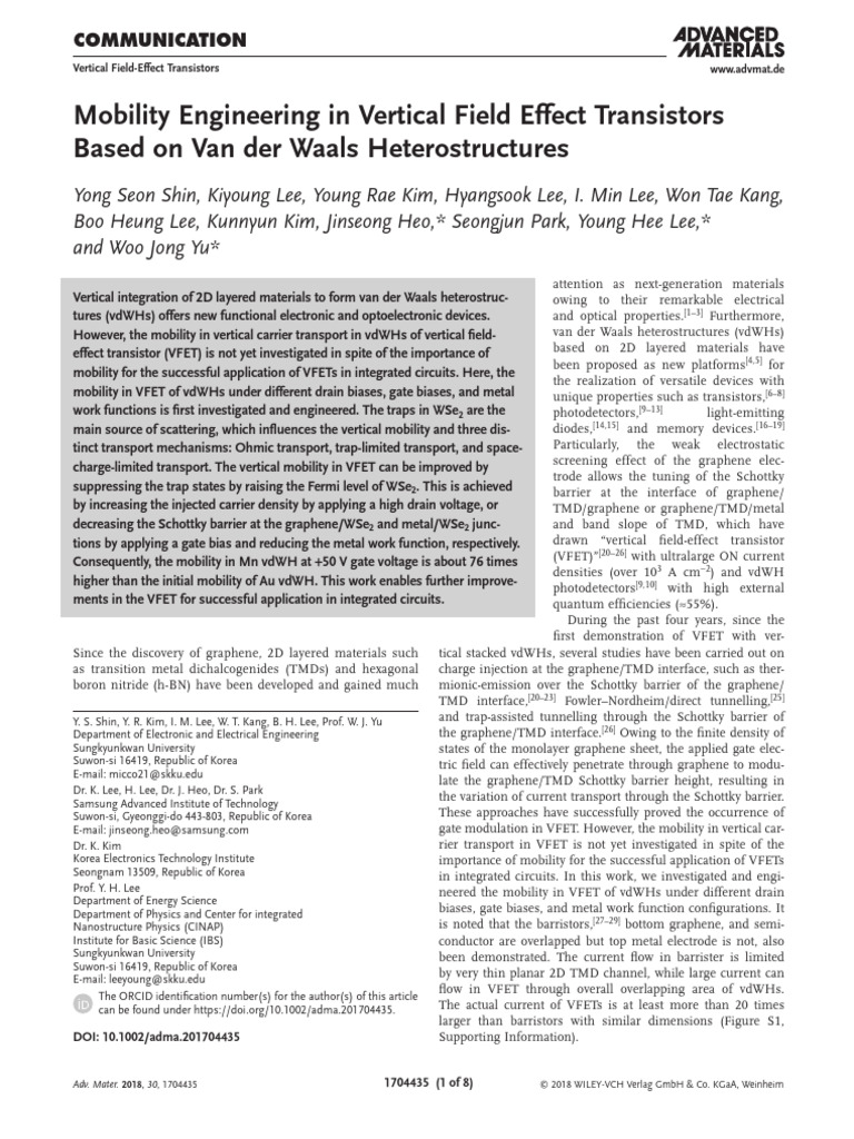 Advanced Materials - 2018 - Shin - Mobility Engineering in Vertical Field Effect Transistors ...