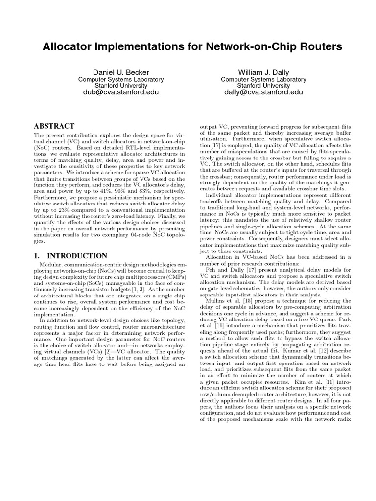 4 - Becker2009 - Allocator Implementation For Network-On-chip Routers | PDF | Routing | System ...