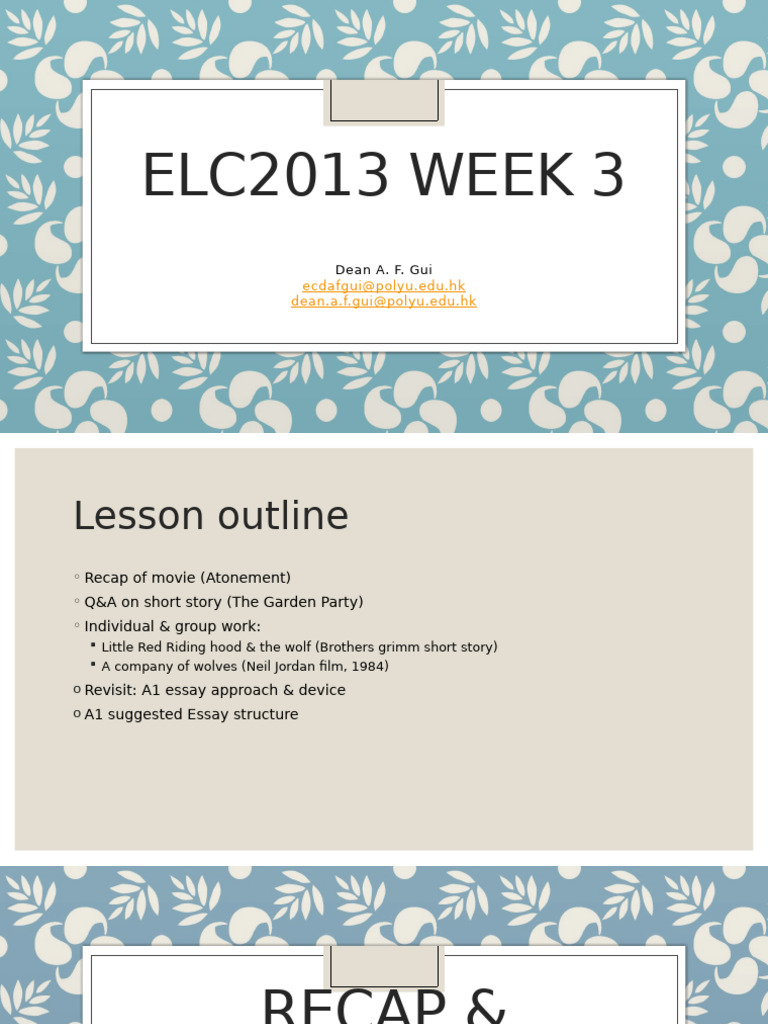 ELC2013 Week 3 Lesson | PDF