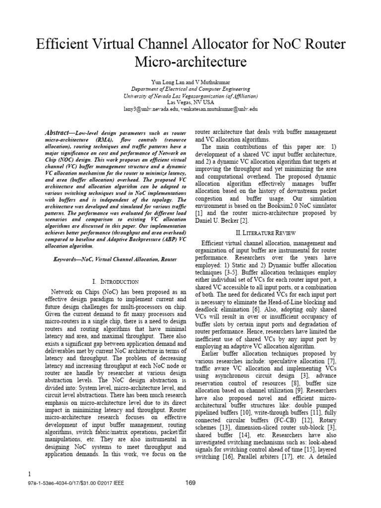 Lan2017 - Efficient Virtual Channel Allocator For NoC Router Micro-Architecture | PDF | Network ...