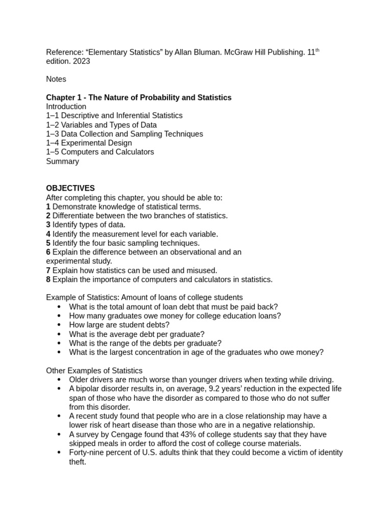 Notes-Bluman-2023-Elementary-Statistics 2 | PDF | Statistics | Level Of ...