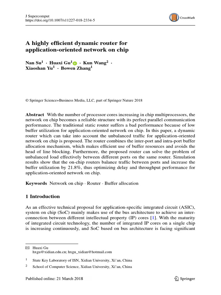 Nan Su2018 - A Highly Efficient Dynamic Router For Application Oriented Network On Chip | PDF ...