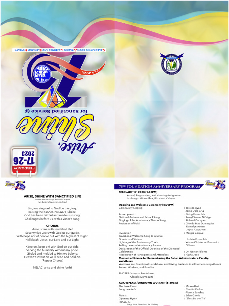 NELAC 75th Anniversary Celebration Schedule | PDF | Hymns | Christian ...