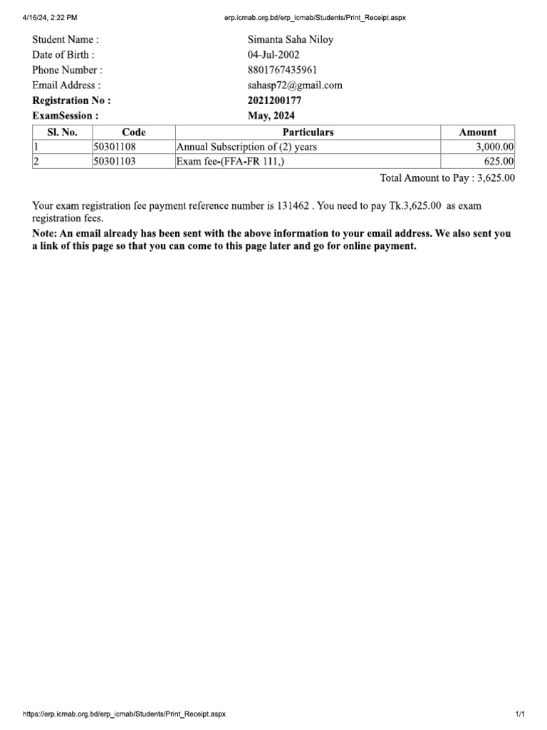Exam Fees | PDF