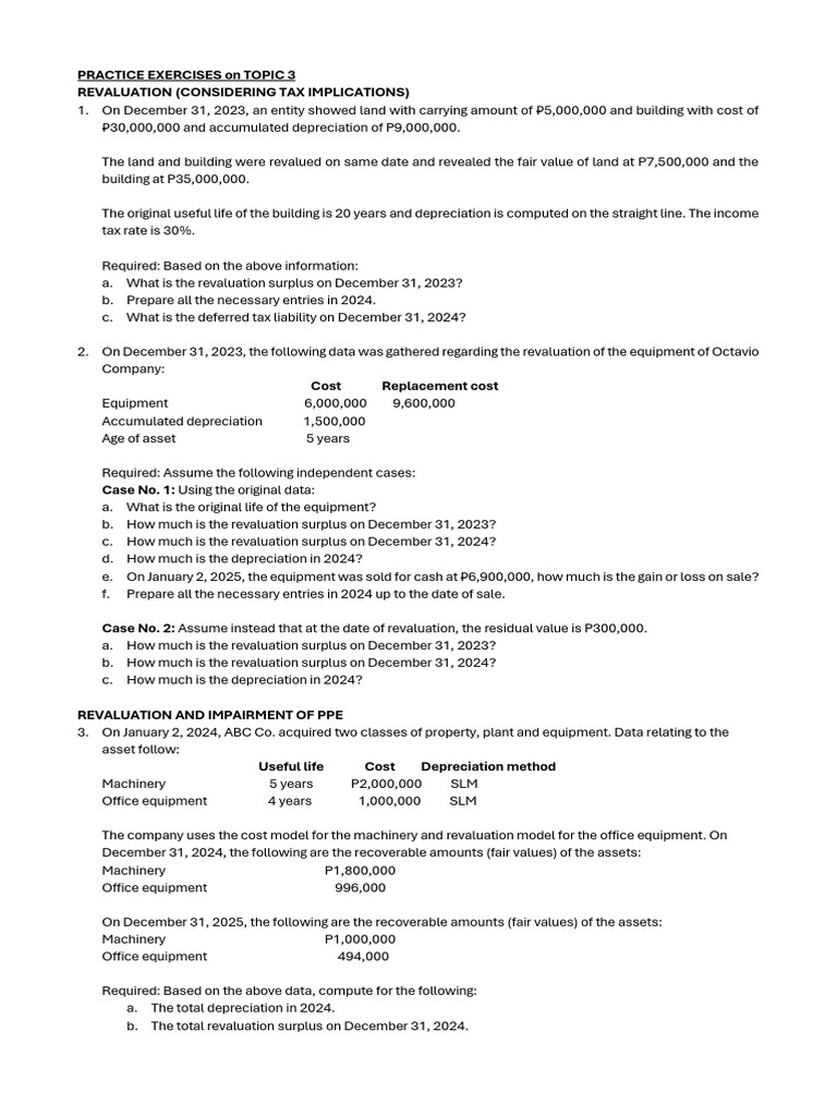 PRACTICE EXERCISES On TOPIC 3 | PDF | Depreciation | Fair Value