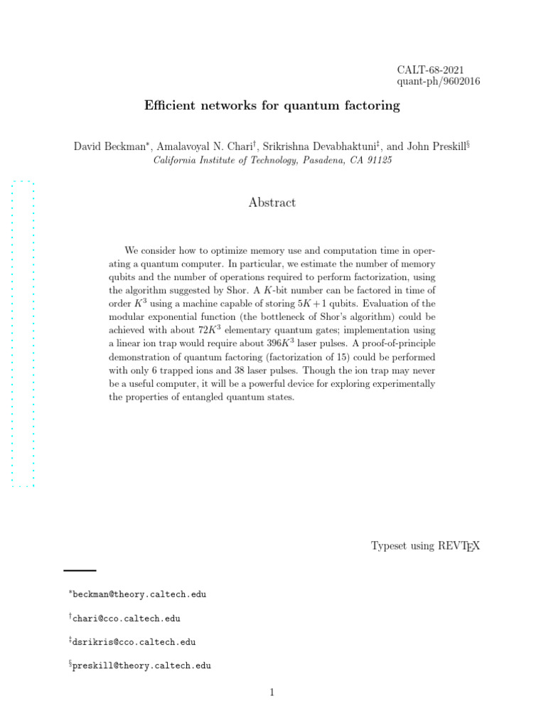 Efficient Quantum Factoring Networks | PDF | Quantum Computing | Quantum Entanglement