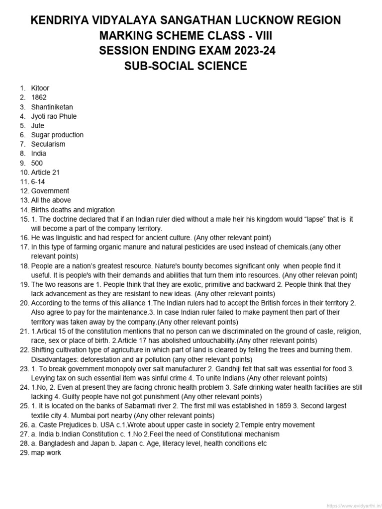 Cbse Class 8 SST Term II Marking Scheme 2023 24 | PDF