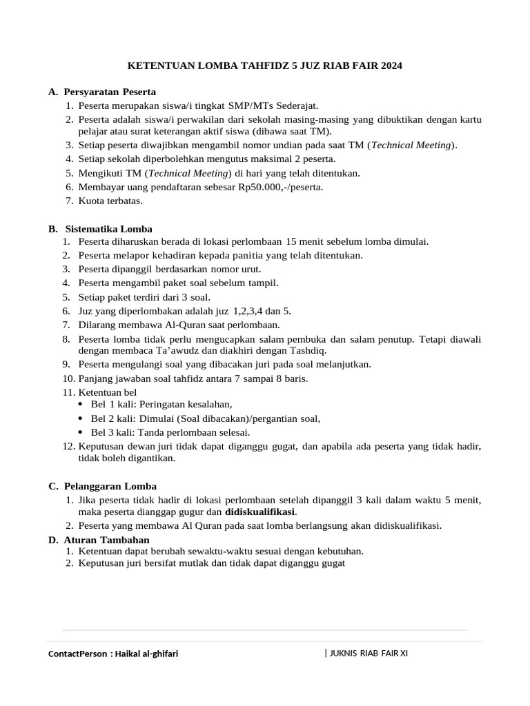 Ketentuan Lomba Tahfizh 5 Juz SMP | PDF