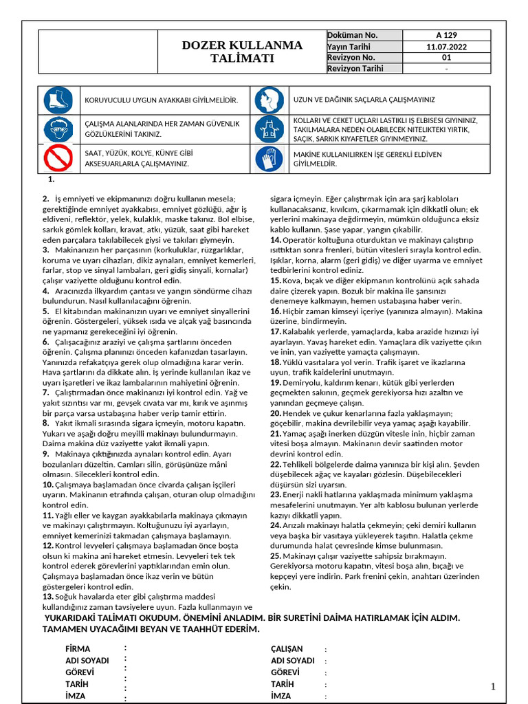 Dozer Kullanma Tali̇mati | PDF