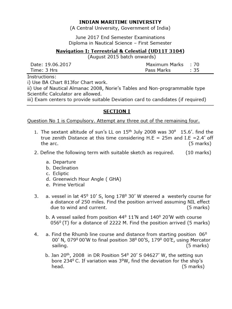 UD11T 3104 Navigation I Terrestrial & Celestial Navigation June 2017 ...