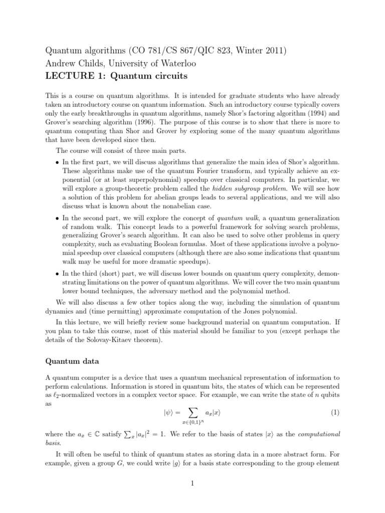 Lectures On Quantum Circuits l01 | PDF | Quantum Computing | Computer Science