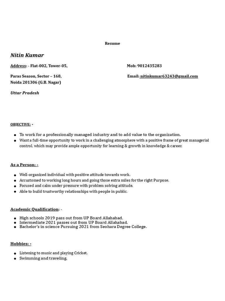 Nitin Kumar Resume PDF | PDF