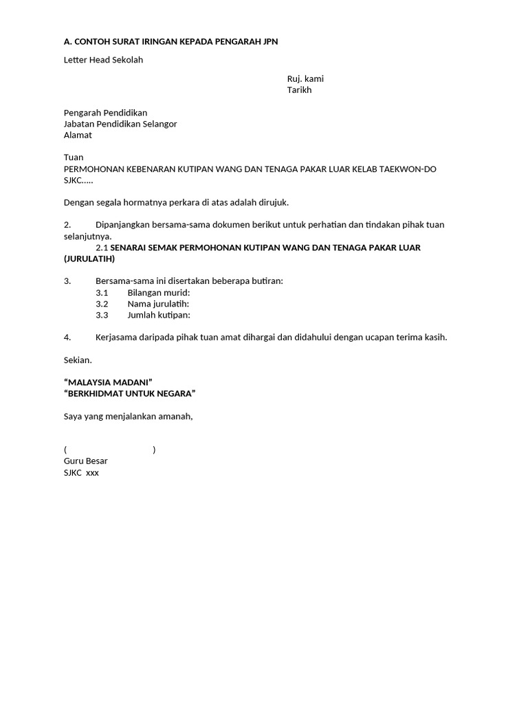 2 Contoh Surat Iringan Kepada Pengarah JPN | PDF