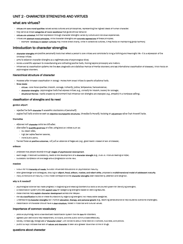 Unit 2 - Character Strengths and Virtues | PDF | Virtue | Courage