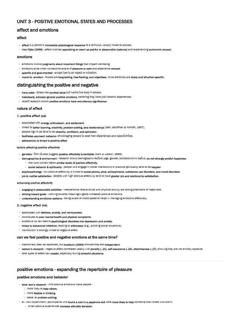 Unit 3 Positive Emotional States And Processes Pdf Happiness