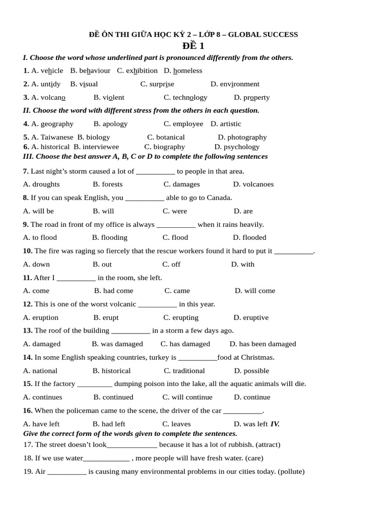 Lớp 8: Đề Ôn Thi Giữa Học Kỳ 2 | PDF | Earth Sciences | Natural Environment