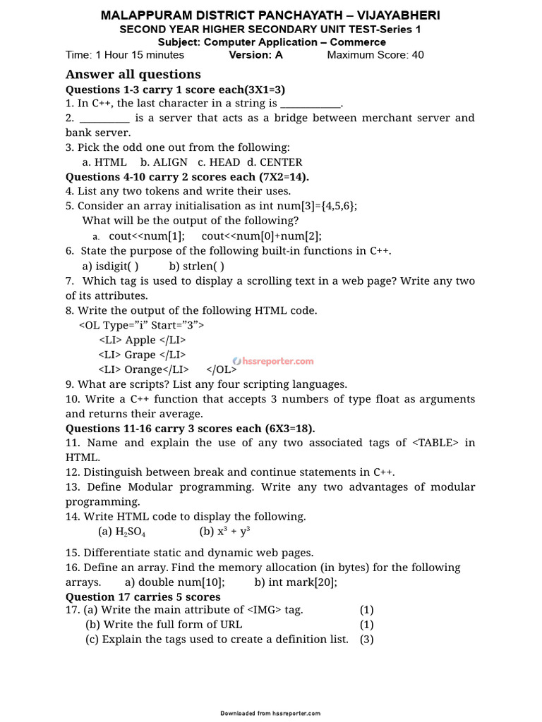 +2 Comp Application (Com) PART1 Ver A - Hssreporter - Com | PDF