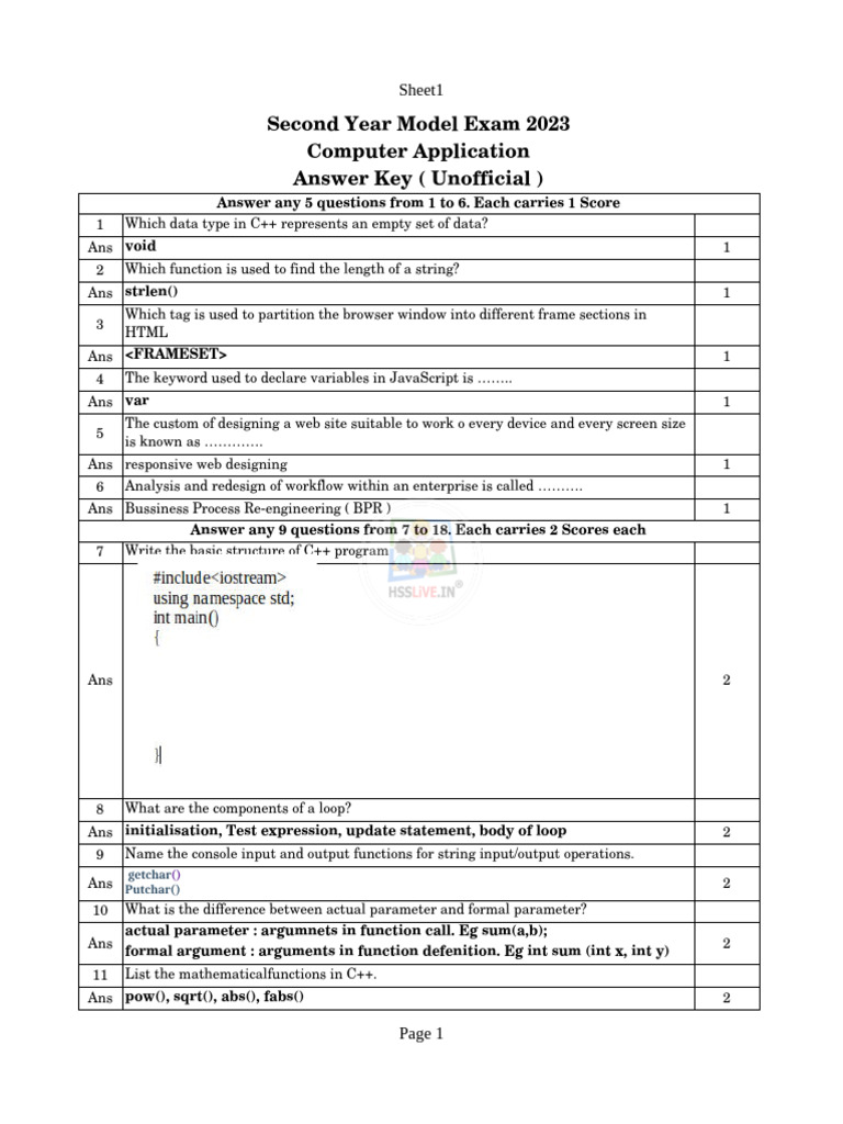 Hsslive Xii Model Exam Feb 2023 Key Comp App Com Shahija | PDF | Parameter (Computer Programming ...