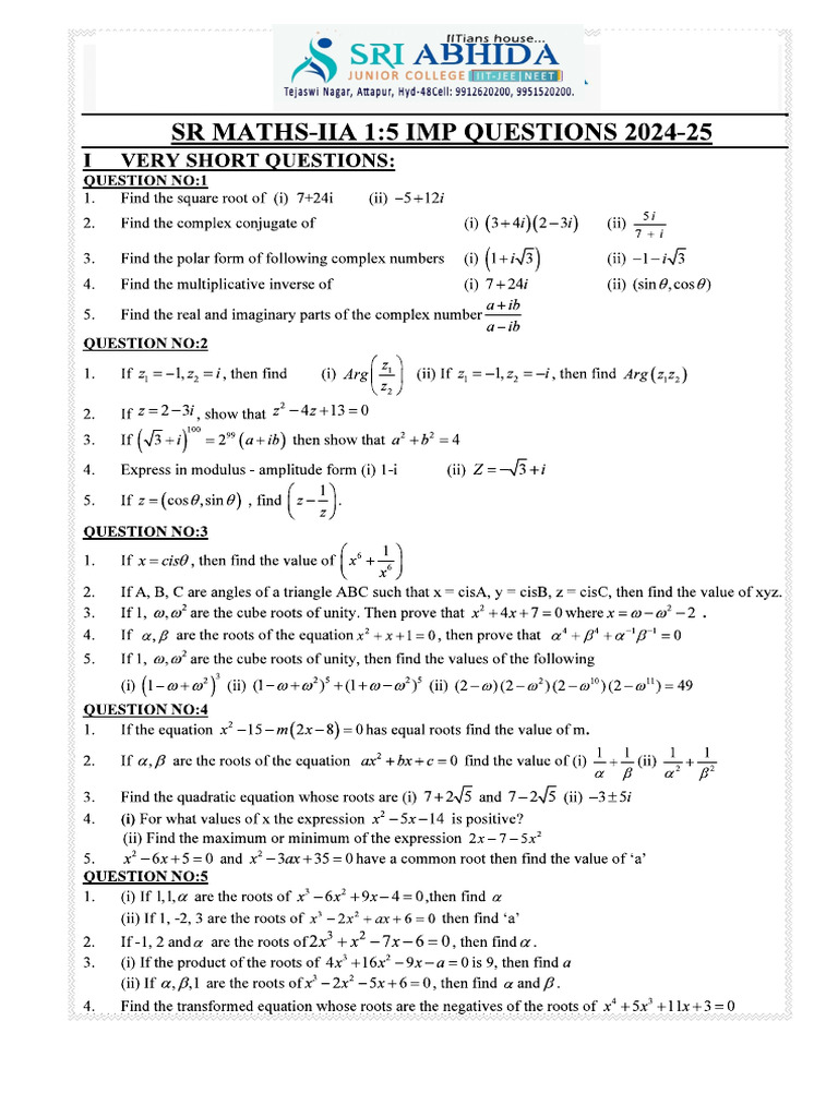 SR MATHS-2A_ IMP_QUESTION_2024-2025 | PDF