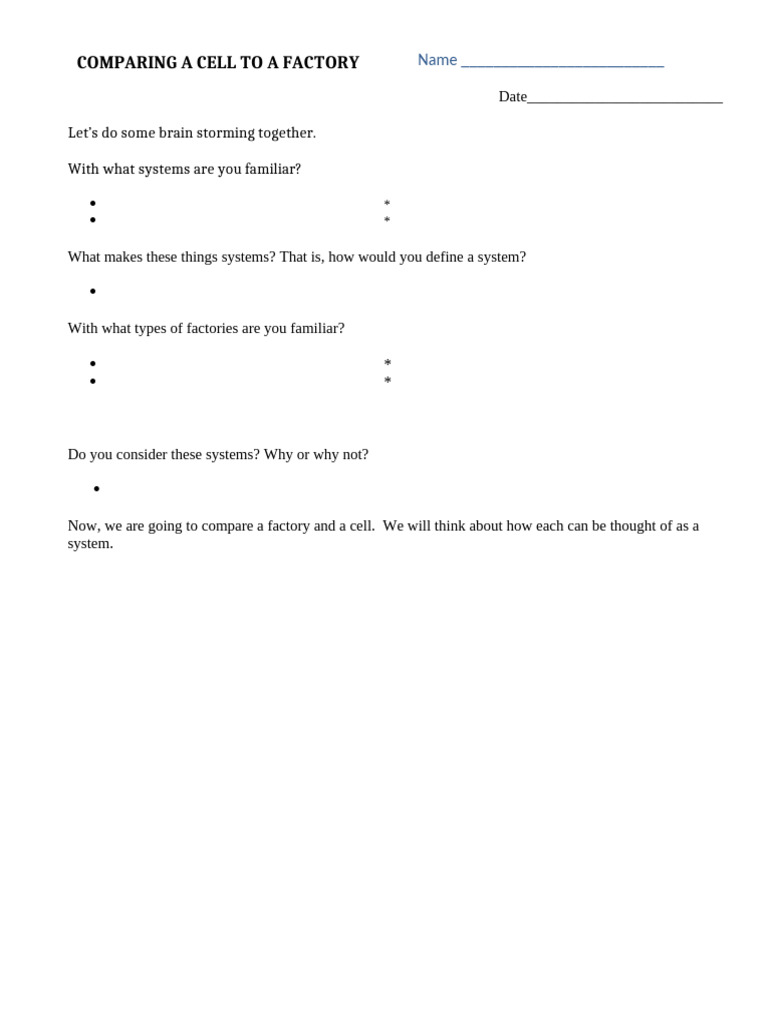 Comparing A Cell To A Factory | PDF | Endoplasmic Reticulum | Cell Biology