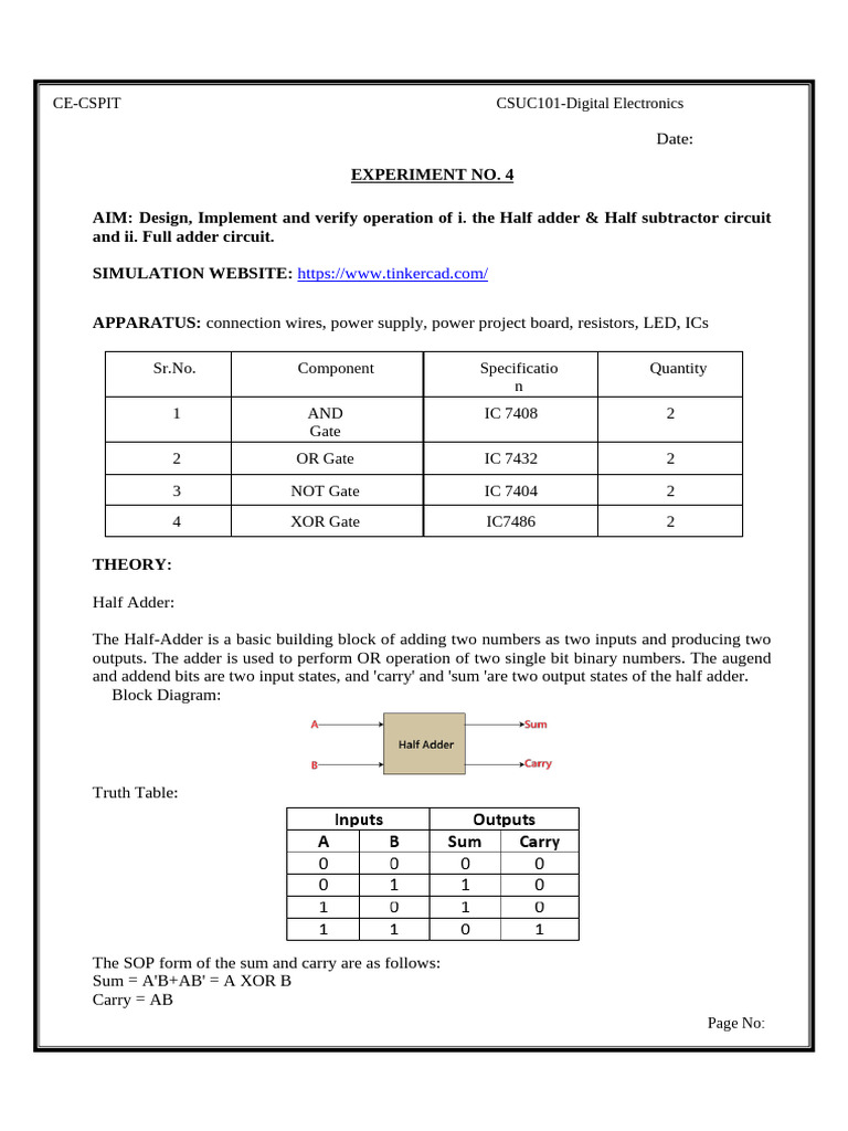 Format_EXP4_CSUC101-DE_CE_CSPIT_For Upload on Teams | PDF | Electrical ...