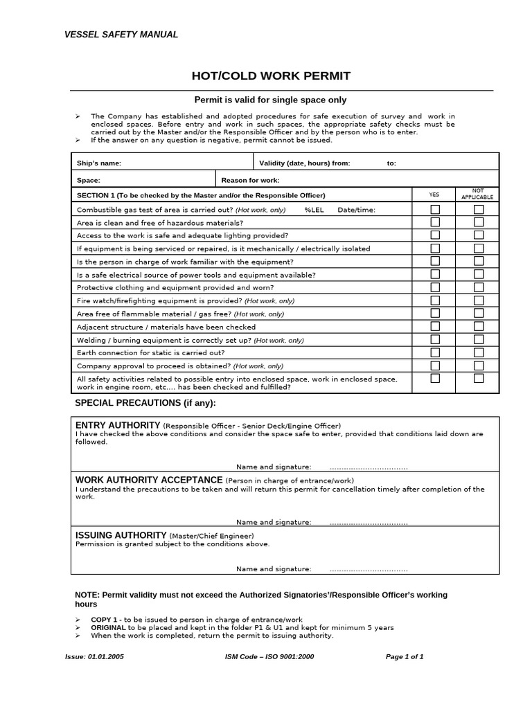 Acedo Hot and Cold Work Permit | PDF