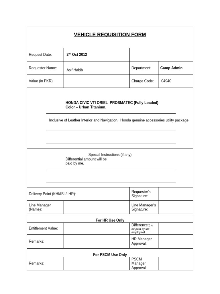 Vehicle Requisition Form (2) | PDF