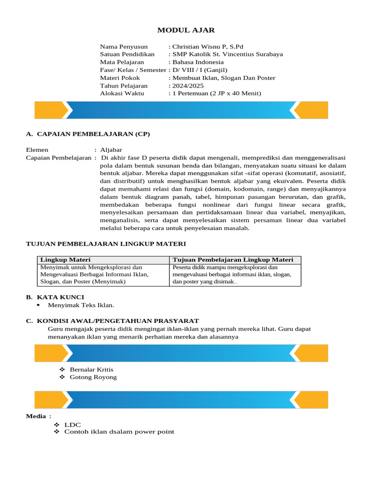 modul ajar slogan iklan dan poster 2024 | PDF